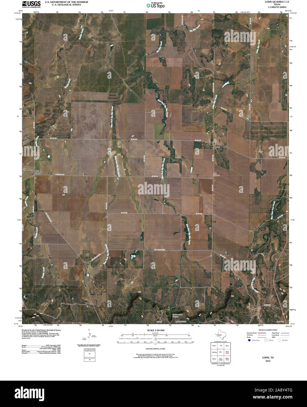 USGS TOPO Map Texas TX Lohn 20100412 TM Restoration Stock Photo - Alamy