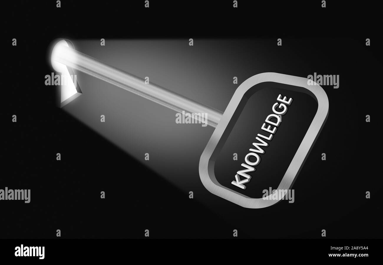 Knowledge labeled key is opening a door while a bright glowing light ...