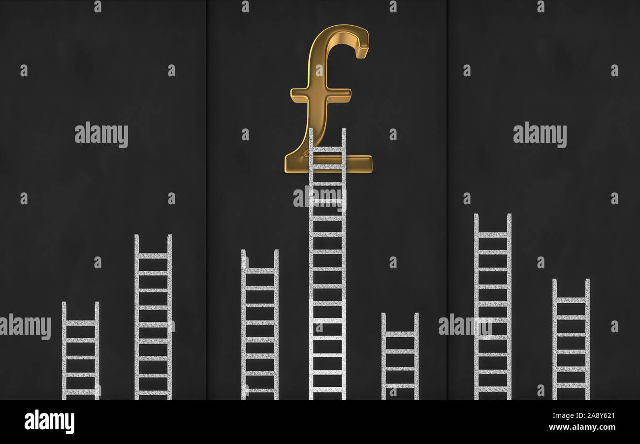 Trying to reach Pound Symbol on top of ladders on blackboard concept ...