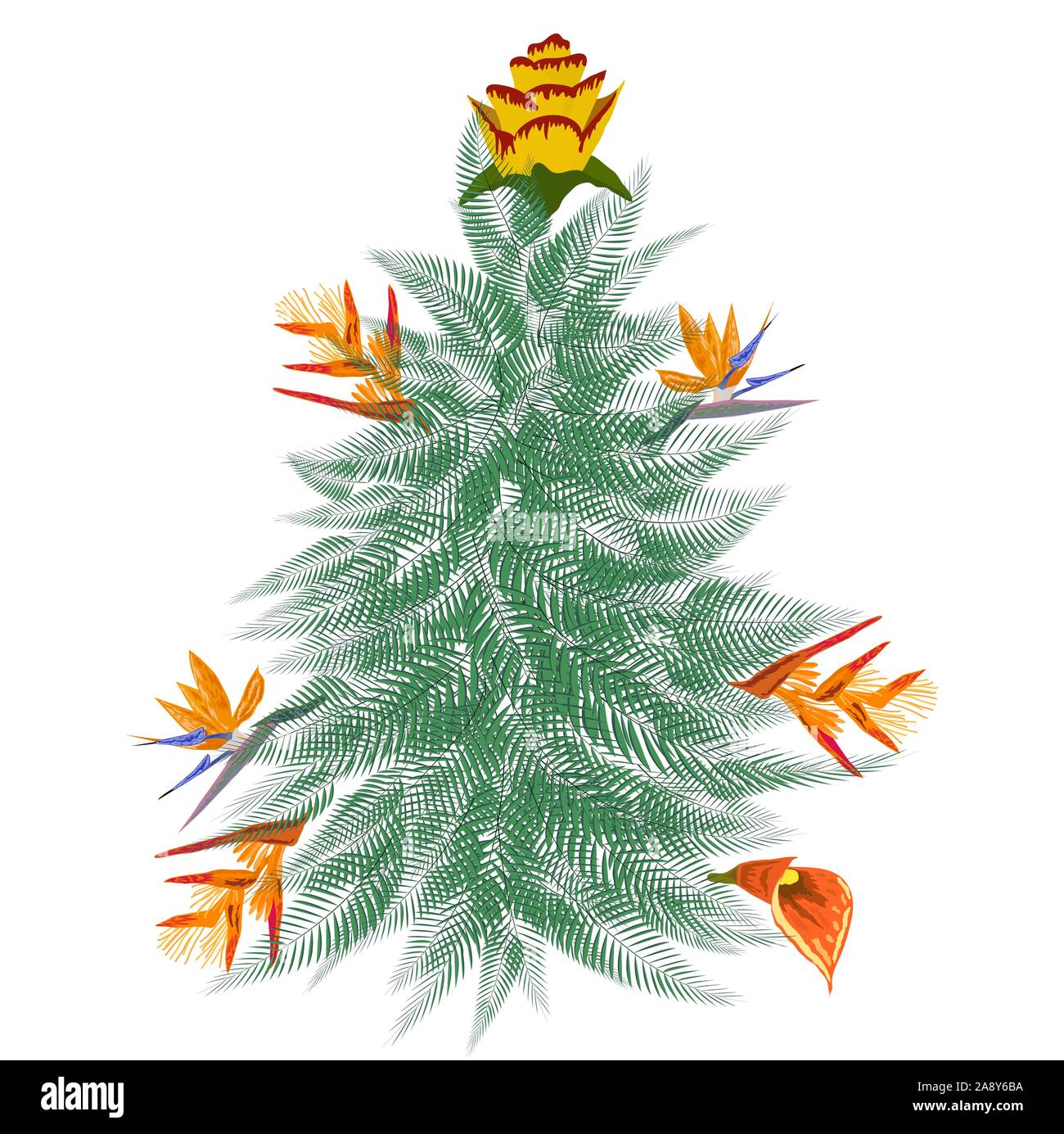 Tropical Christmas. palm leaves and snowflakes. Template for cards and ...