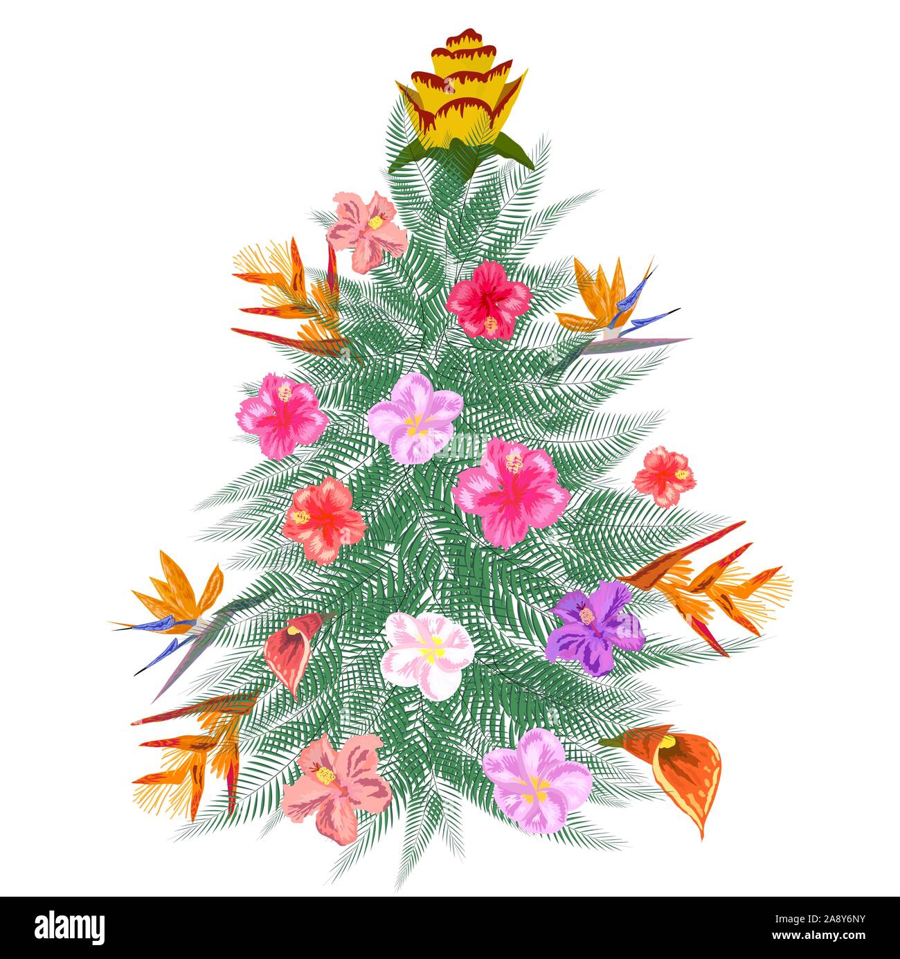 Tropical Christmas. palm leaves and snowflakes. Template for cards and ...