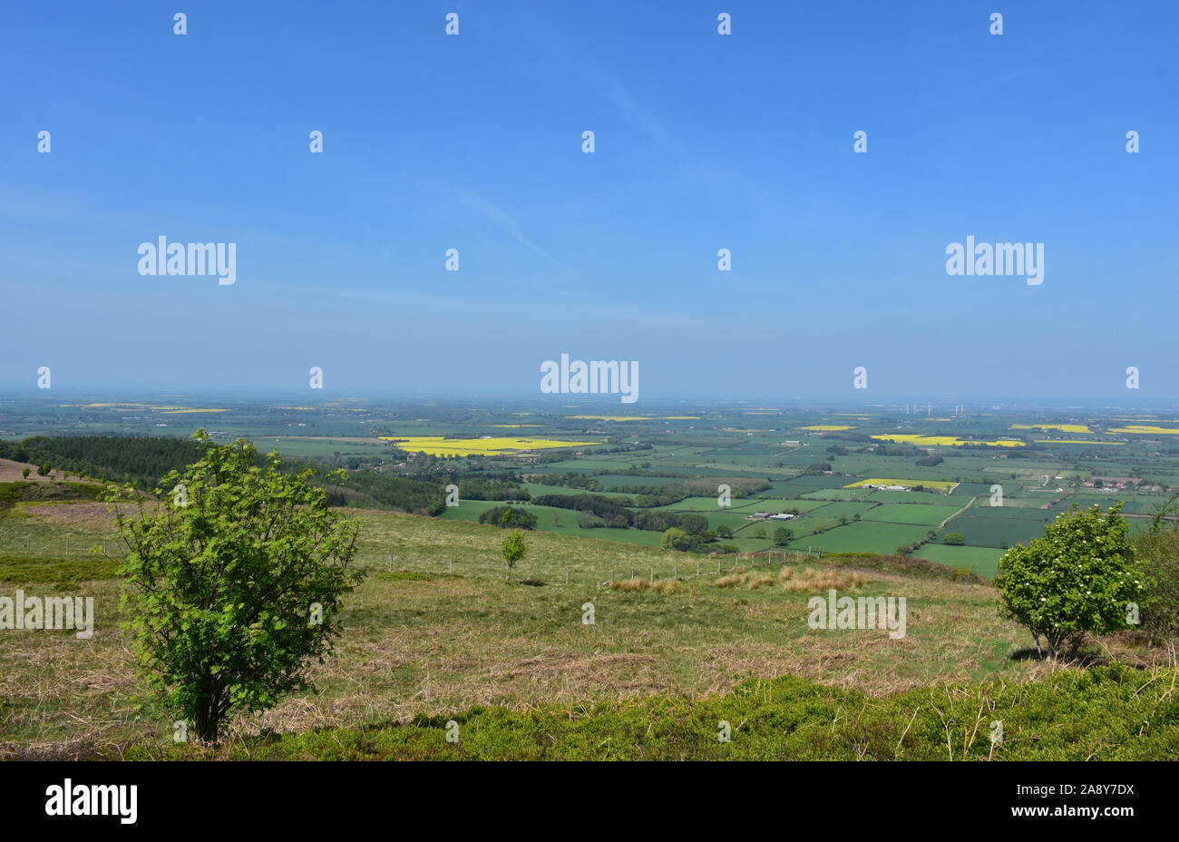 Landscape showing fields, farmland and towns in Northern England Stock ...