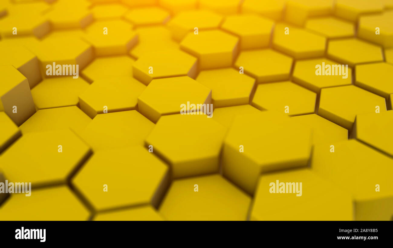 Yellow hexagonal geometry background. 3d illustration of simple ...