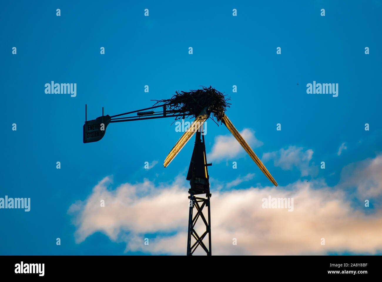 A wind turbine with a birds nest Stock Photo - Alamy