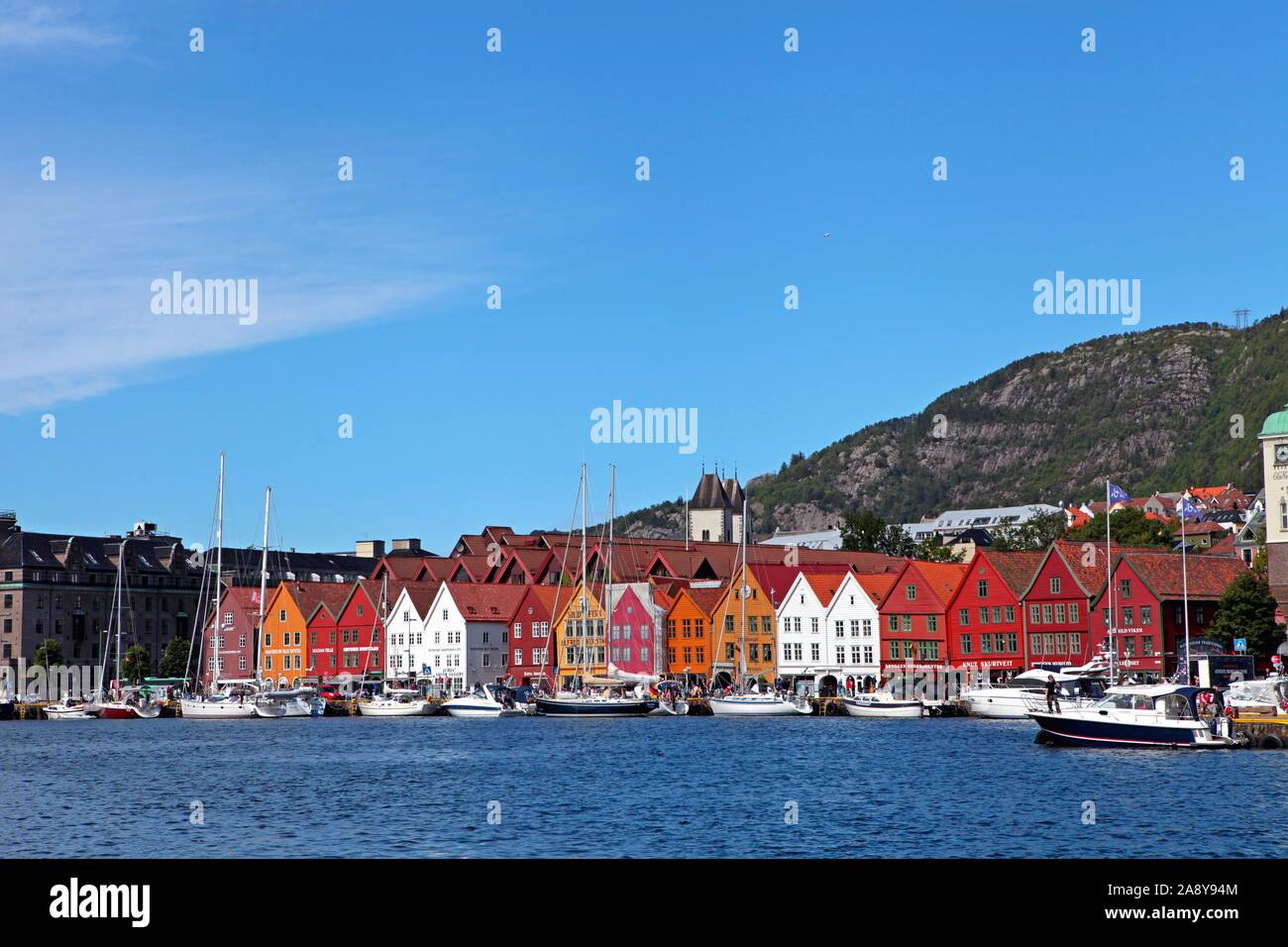 Bergen, Norway - July 05 2019: Landmark of Bergen town with beautiful ...