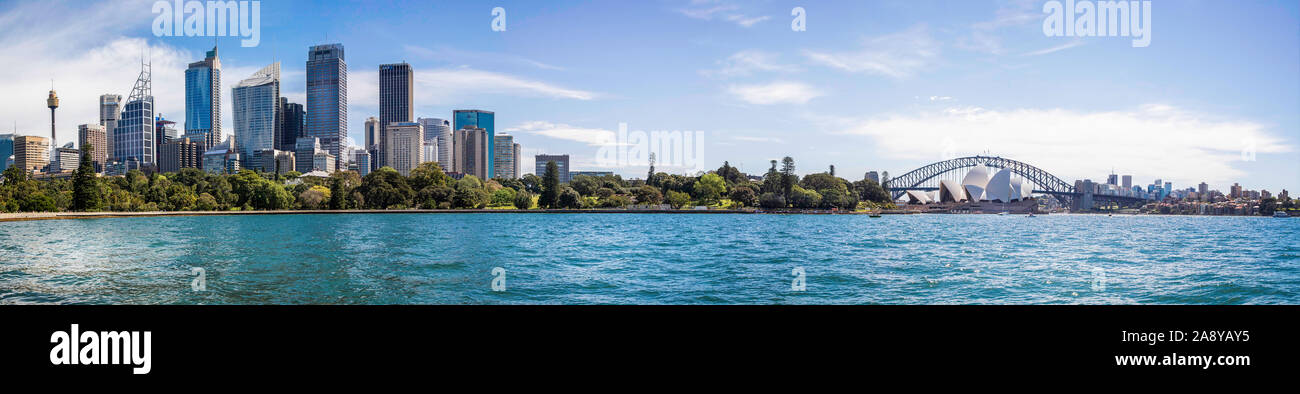 Panoramic view of the Sydney skyline from Sydeny Harbour Stock Photo ...