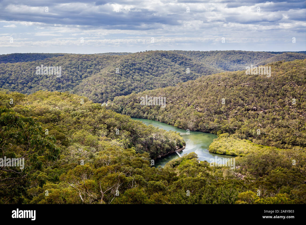 Aerial view of Ku-Ring-Gai Park and Cowan and Cockle Creeks and the ...