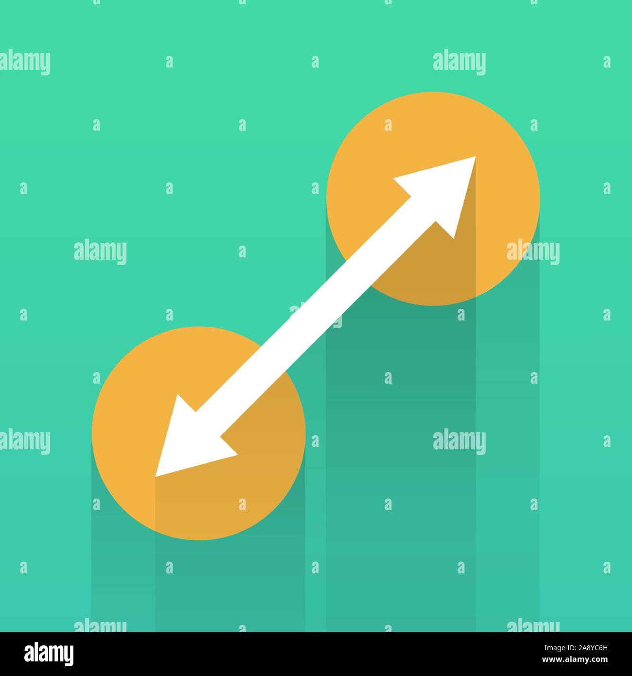 Diagonal resize arrows with dots vector icon on green background with ...