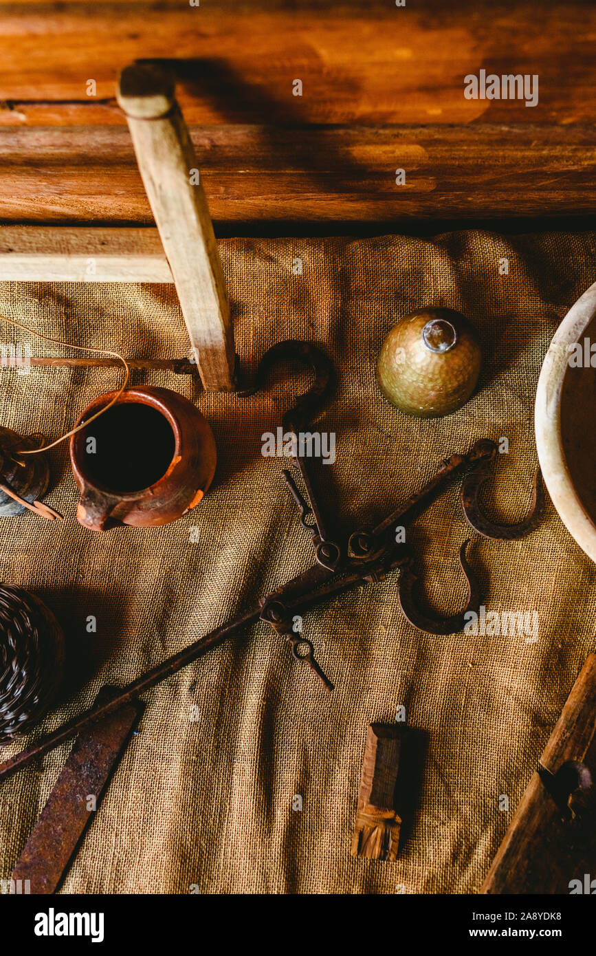 Old and rusty tools to work the wood in a boat Stock Photo - Alamy