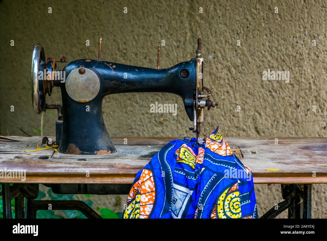 old vintage sewing machine with a fabric, Nostalgic equipment ...