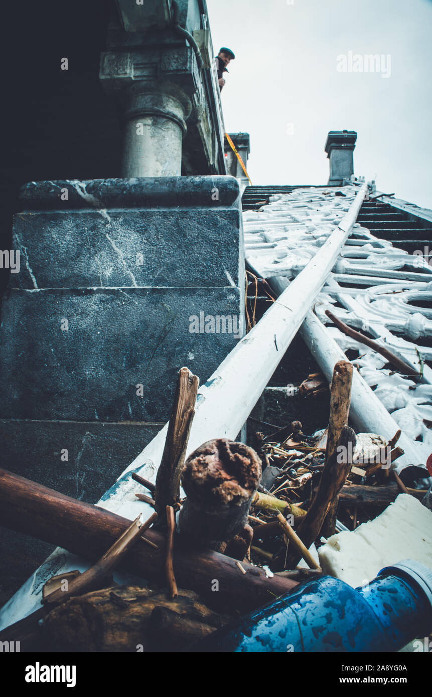 Destruction and remains of high tide in San Sebastian, Spain Stock ...