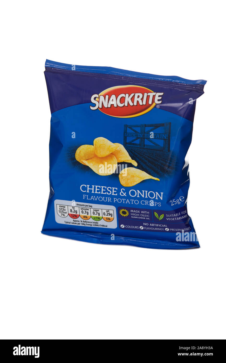 SNACKRITE Cheese & Onion Crisps on isolated white background Stock ...