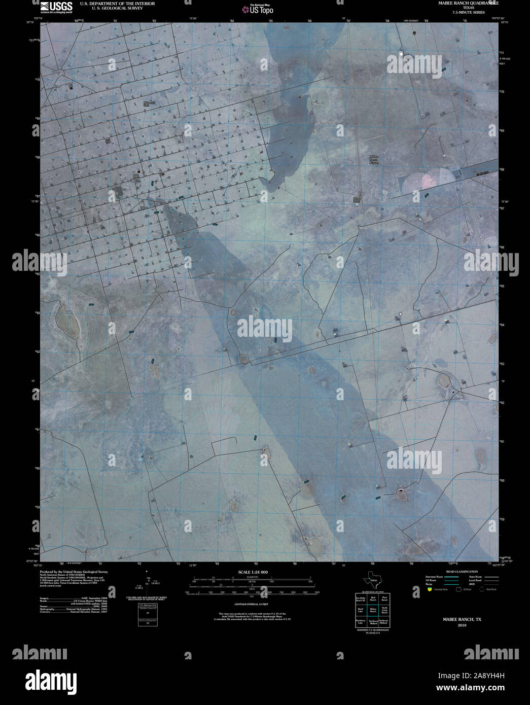 USGS TOPO Map Texas TX Mabee Ranch 20100225 TM Inverted Restoration ...