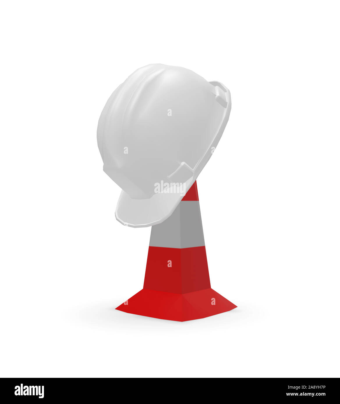 Traffic Cone barrier sign With Helmet 3D Rendering Stock Photo - Alamy
