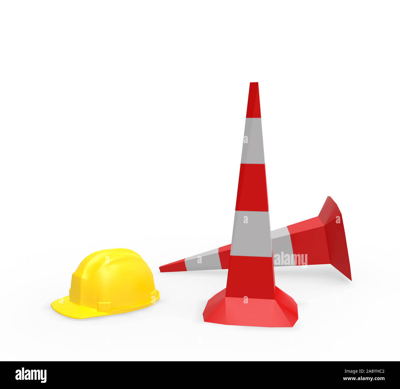 Traffic Cone barrier sign With Helmet 3D Rendering Stock Photo - Alamy