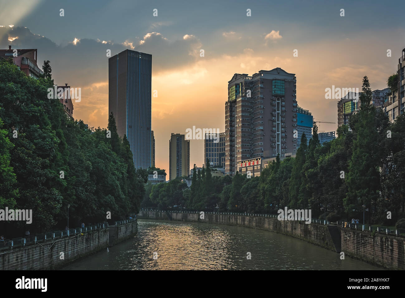 Chengdu, China - July 2019 : Jin River flowing through Chengdu city at ...