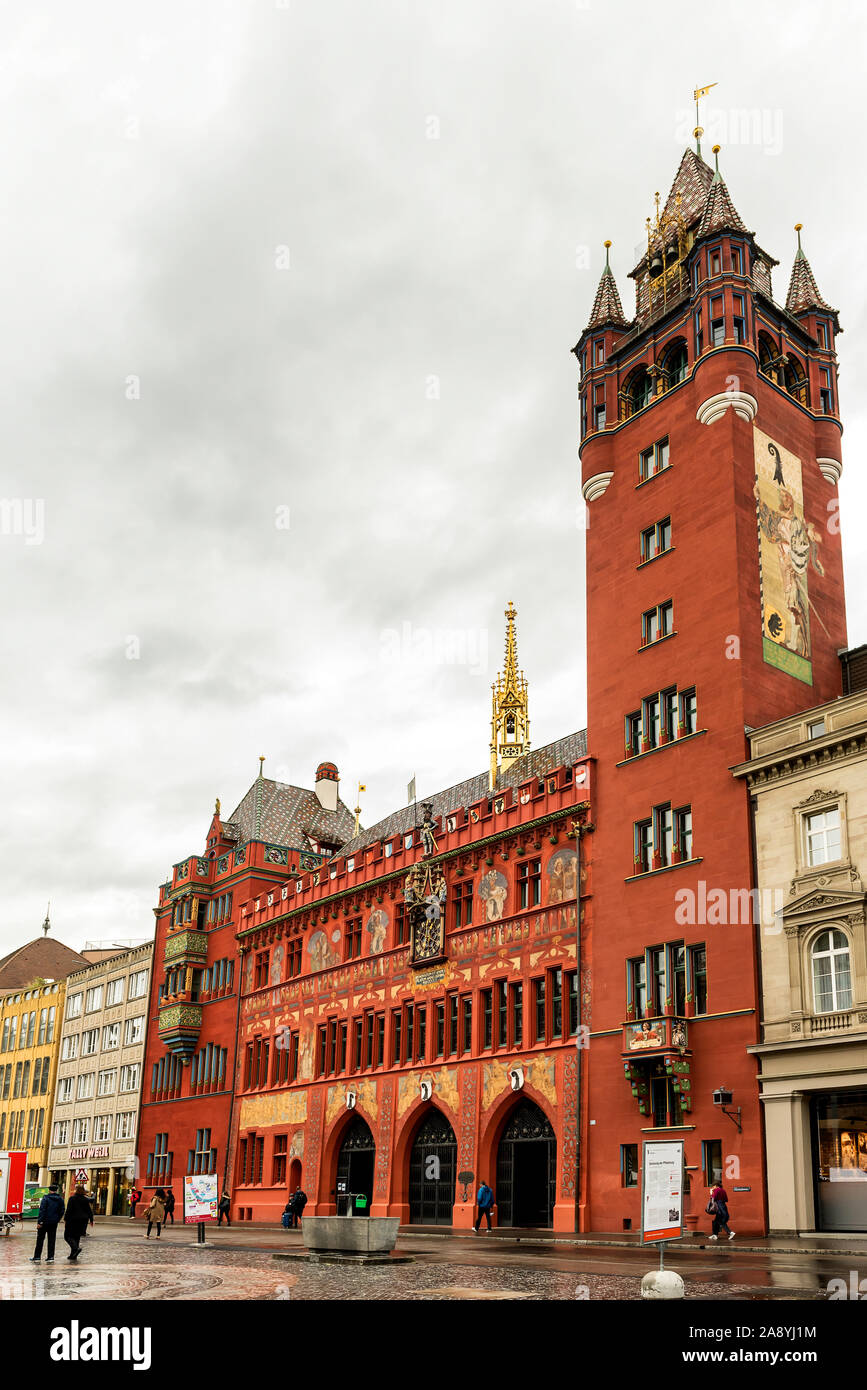 Basel, Switzerland - November 03, 2019: Famous red painted Town Hall or ...