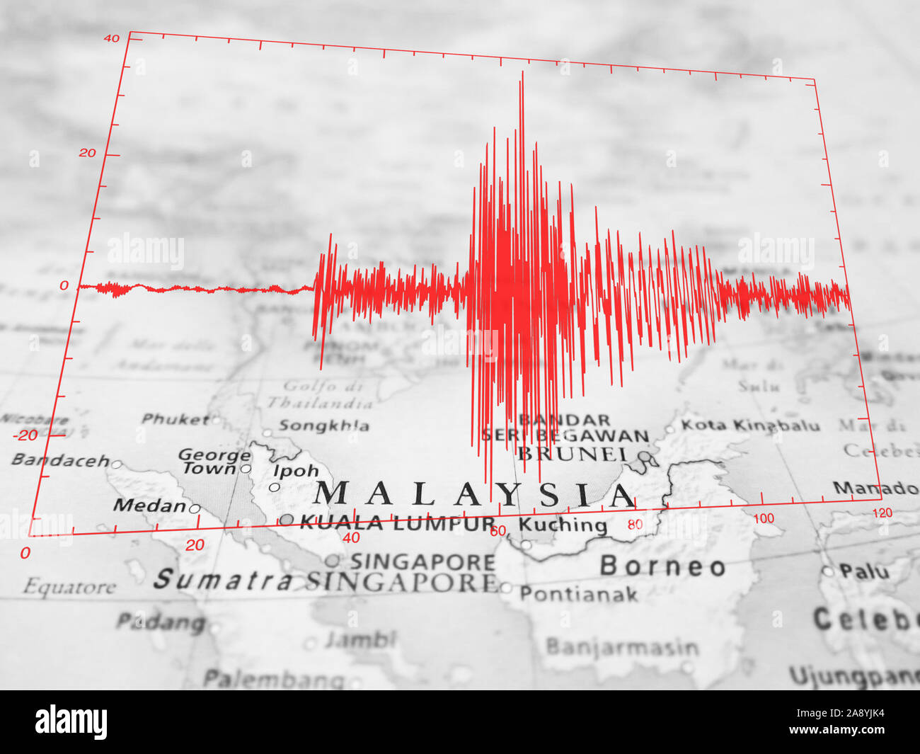 Red seismic wave over Malaysia map Stock Photo - Alamy