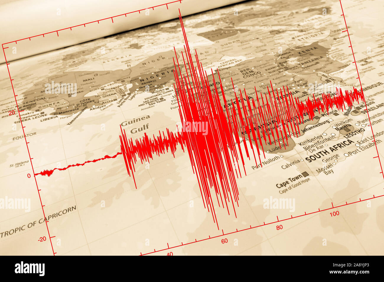 Red seismic wave over Africa map Stock Photo - Alamy