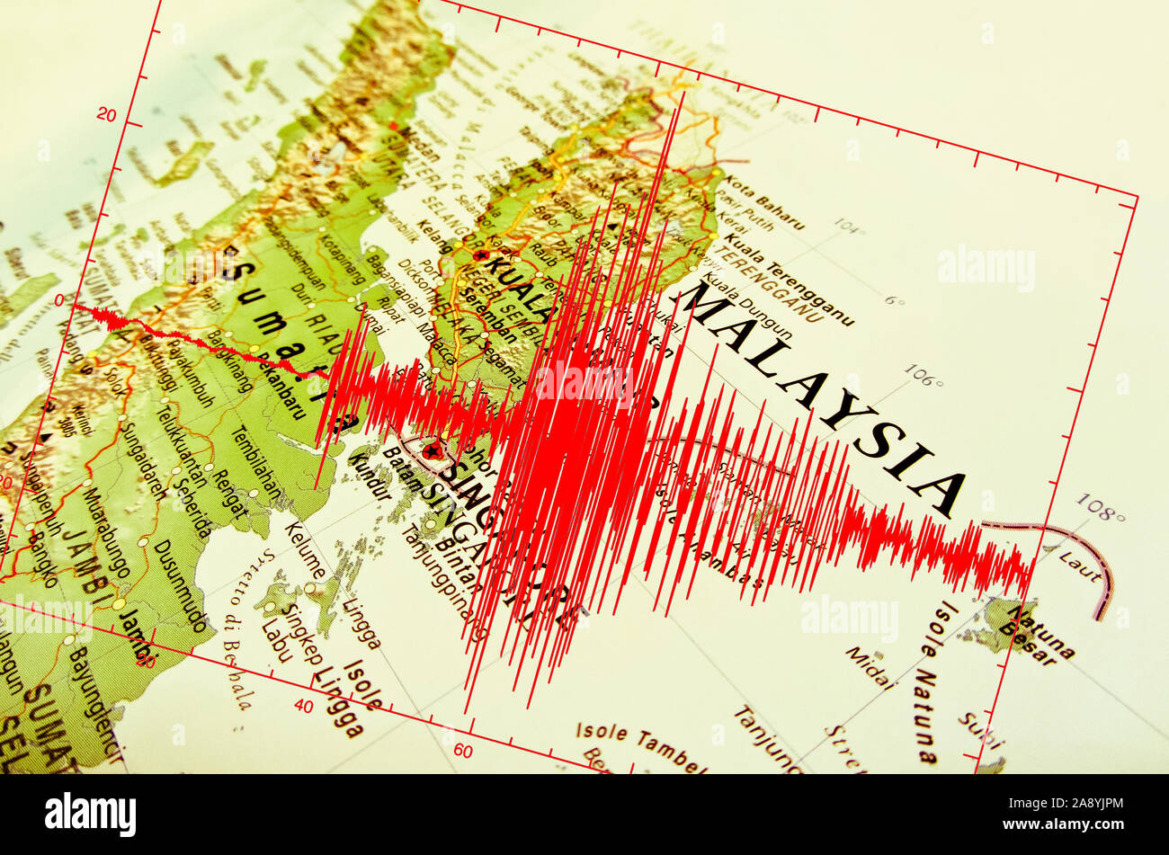 Red seismic wave over Malaysia map Stock Photo - Alamy