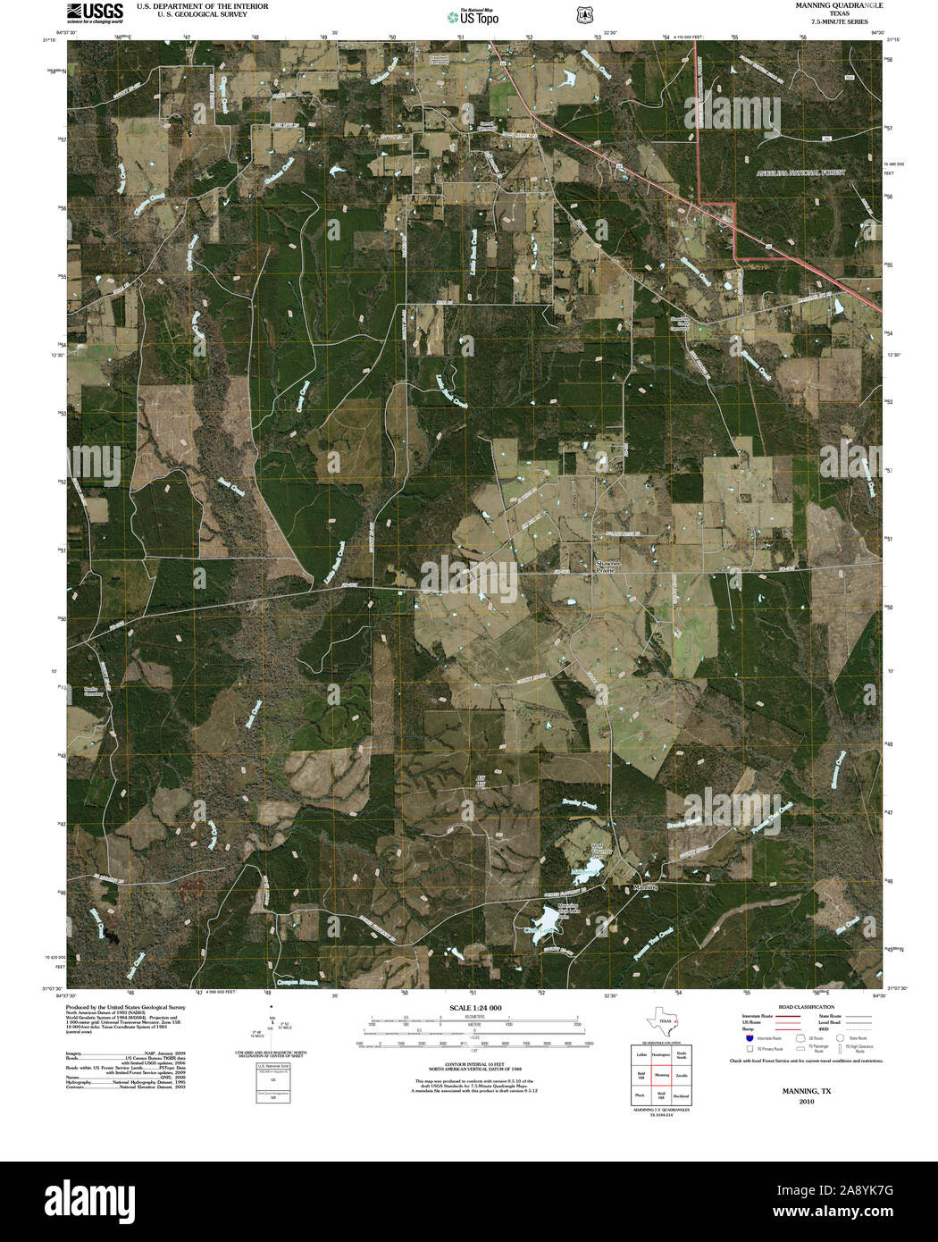 USGS TOPO Map Texas TX Manning 20100930 TM Restoration Stock Photo - Alamy