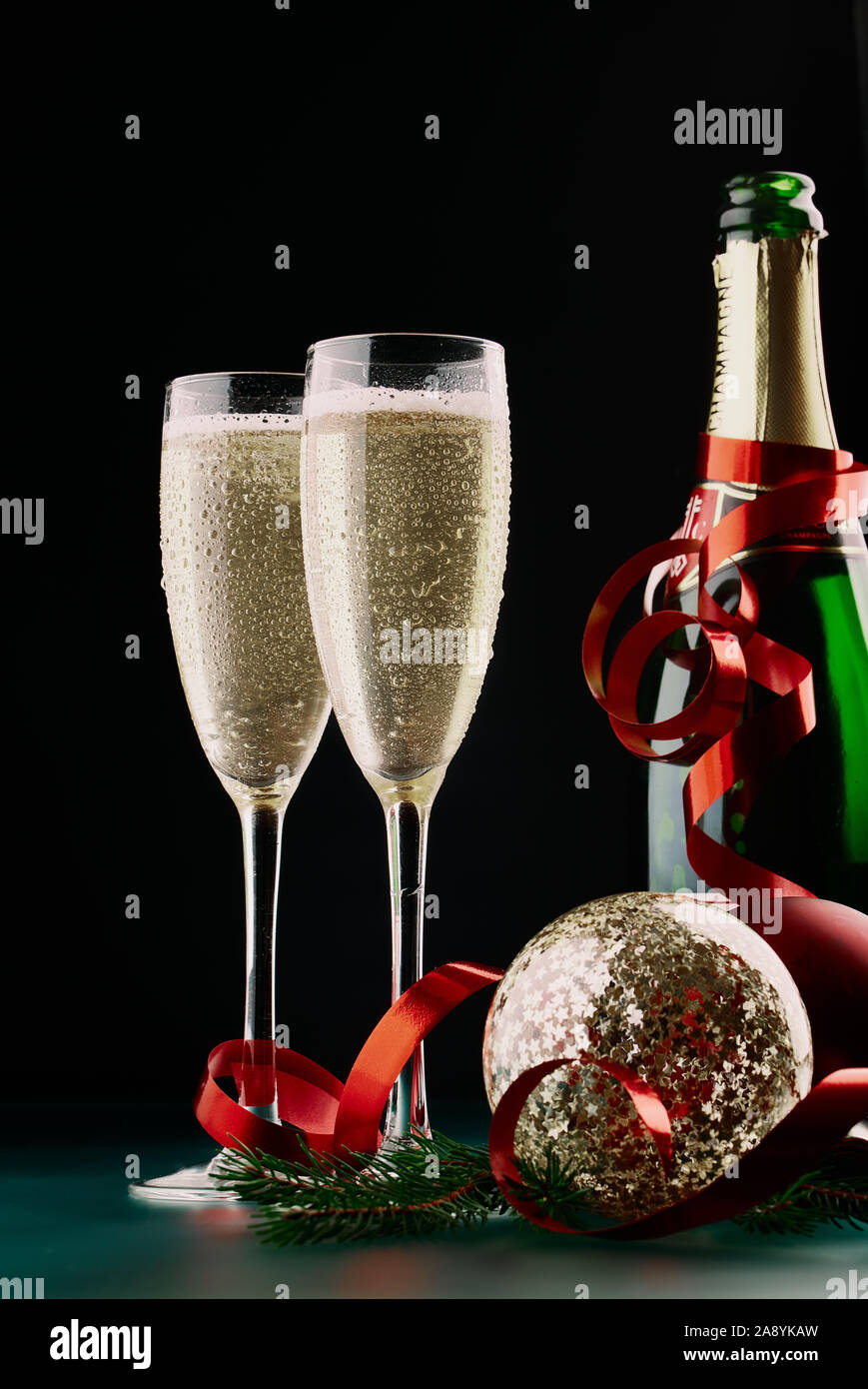 Bottle of celebration bubbles on gold background hi-res stock ...