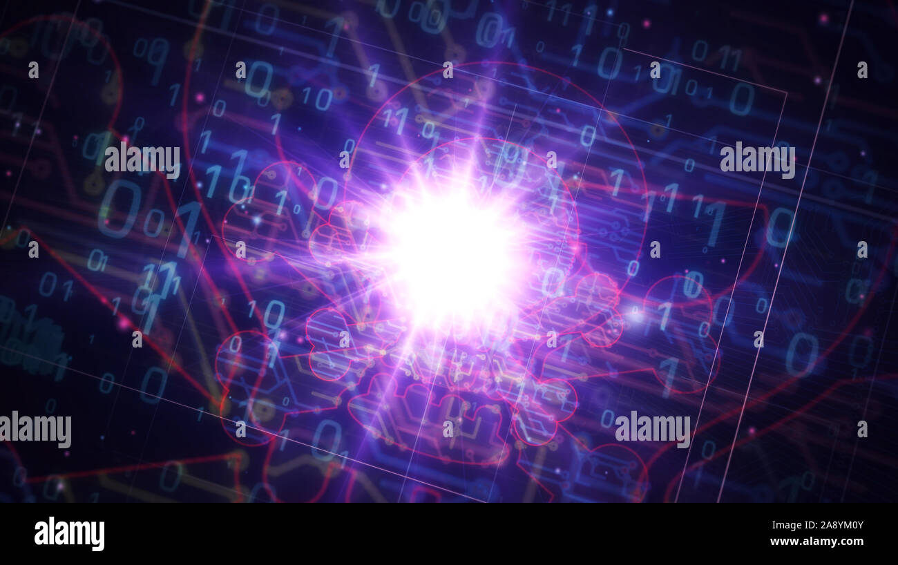 Cyber crime with skull symbol futuristic hologram 3D rendering ...