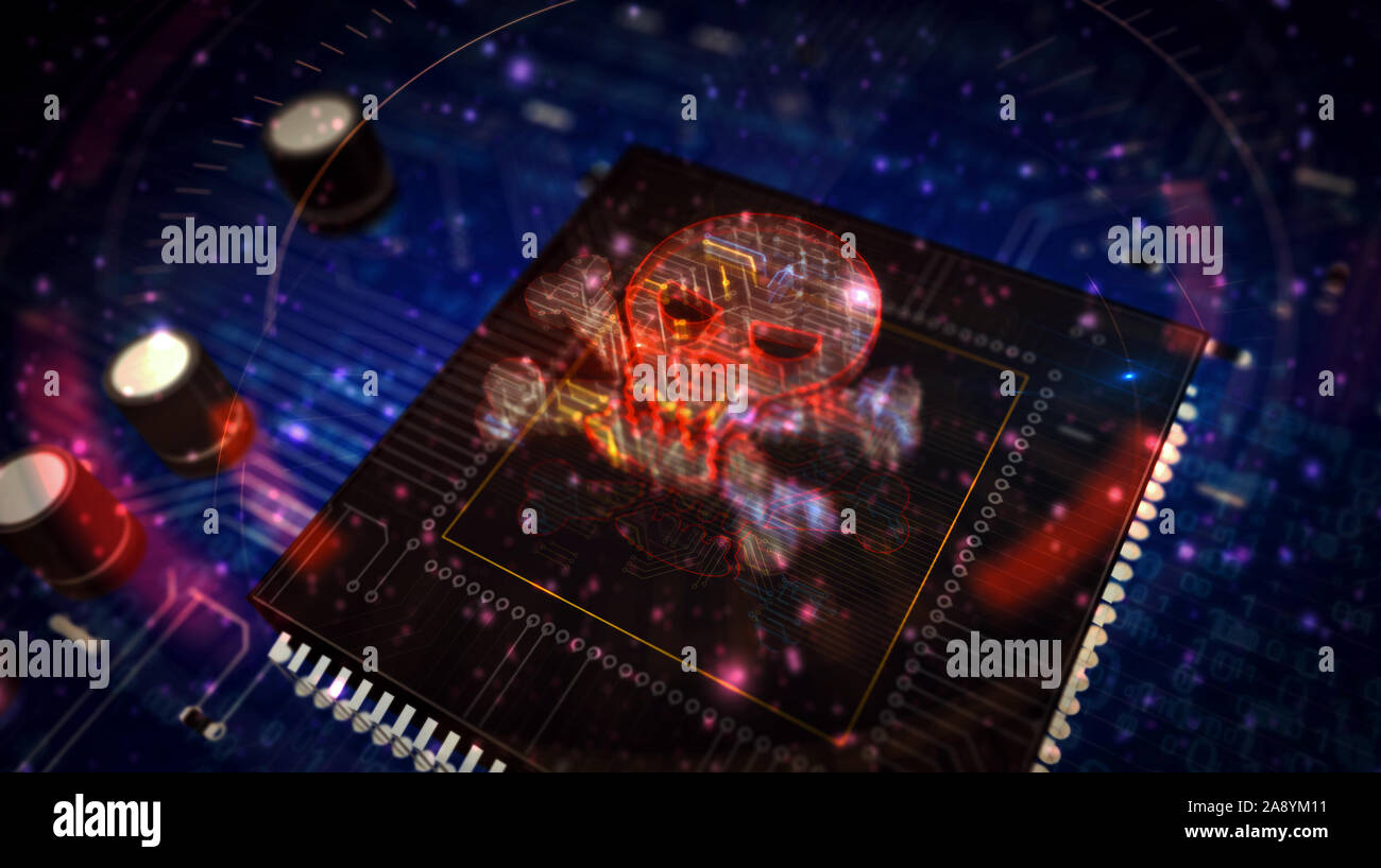 Cyber crime with skull symbol futuristic 3D rendering illustration ...