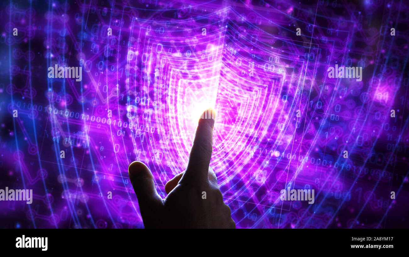 Cyber security futuristic 3D rendering illustration. Abstract digital ...