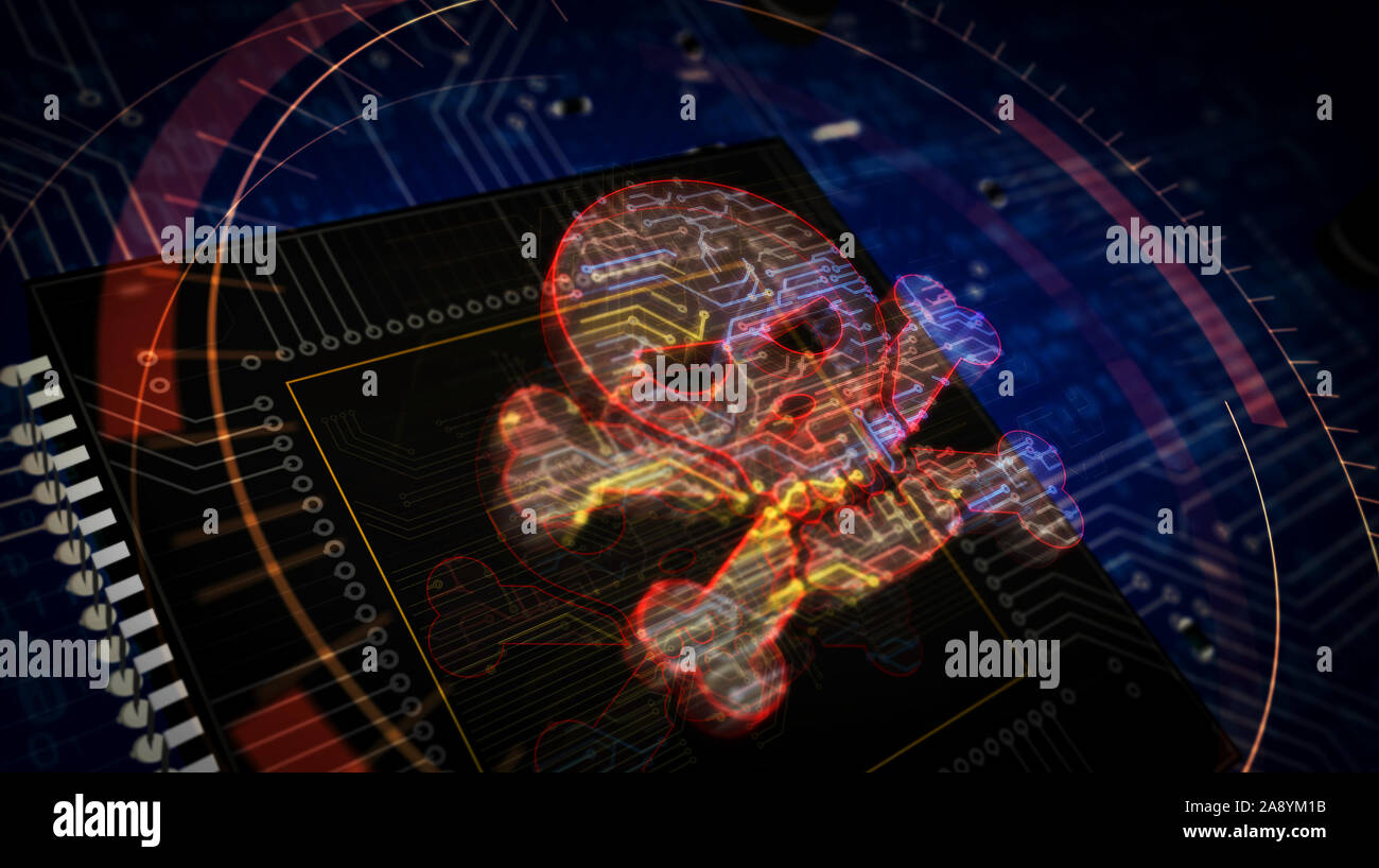 Cyber crime with skull symbol futuristic 3D rendering illustration ...