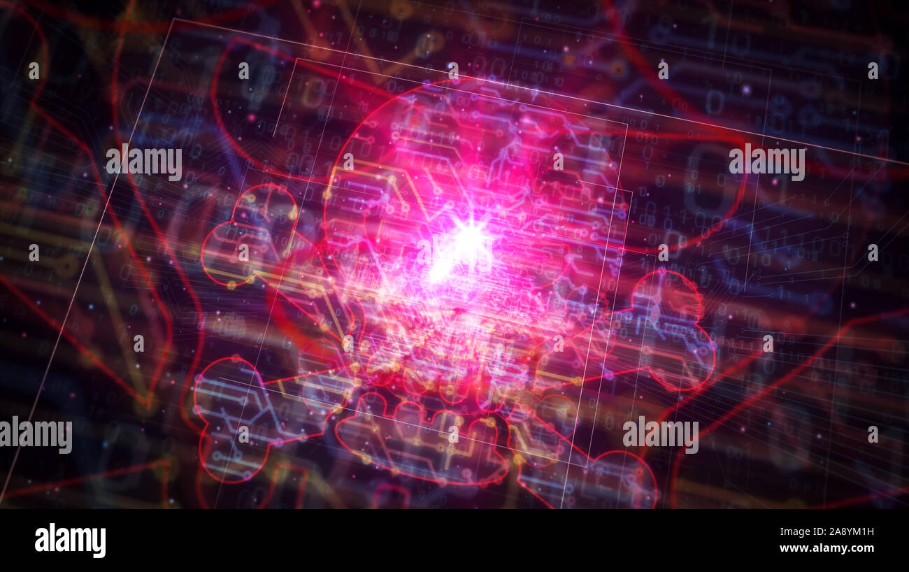 Cyber crime with skull symbol futuristic hologram 3D rendering ...