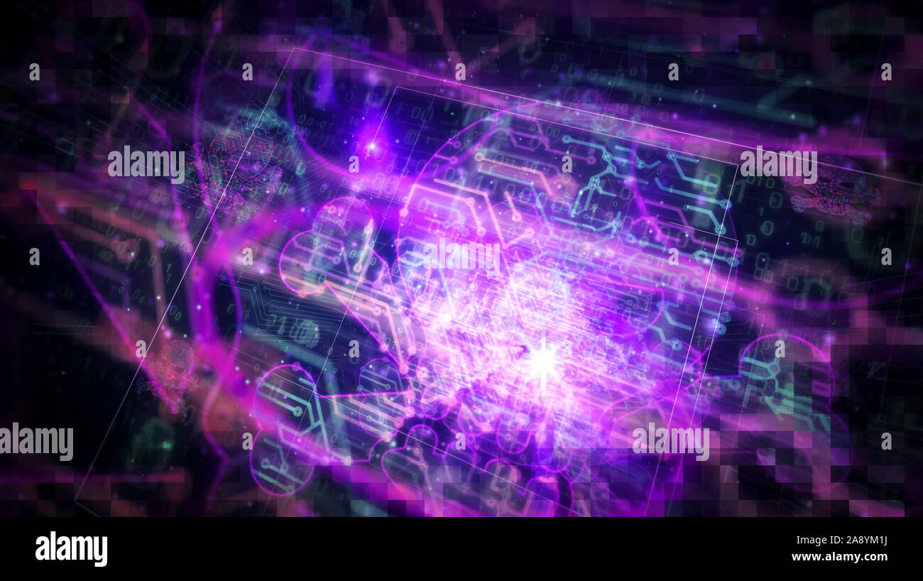 Cyber crime with skull symbol futuristic hologram 3D rendering ...