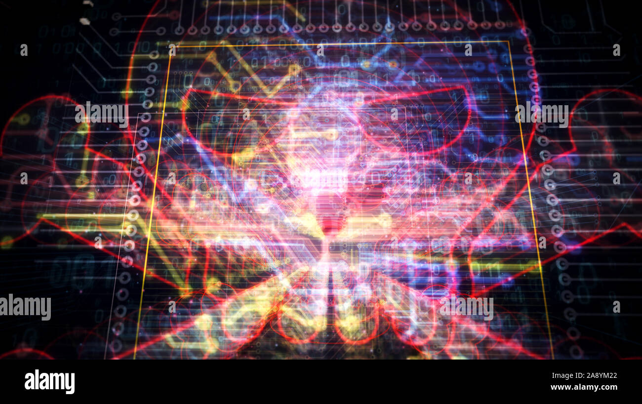 Cyber crime with skull symbol futuristic hologram 3D rendering ...