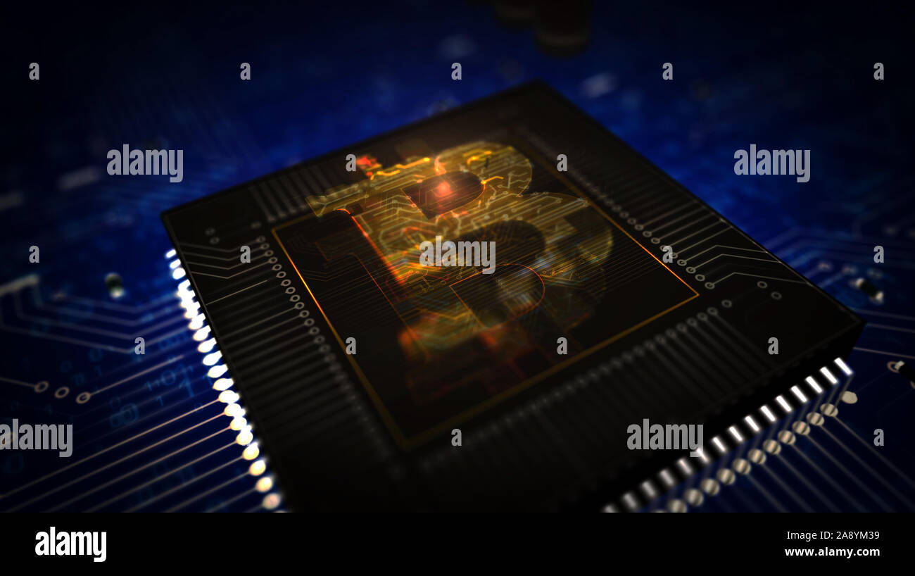 Bitcoin futuristic 3D rendering illustration. Concept of internet ...