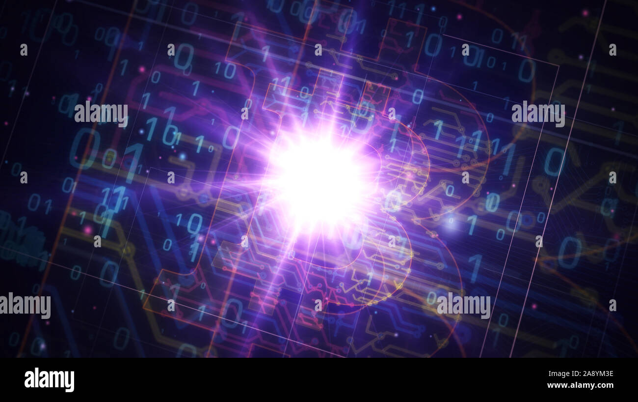 Bitcoin futuristic 3D rendering illustration. Concept of internet ...