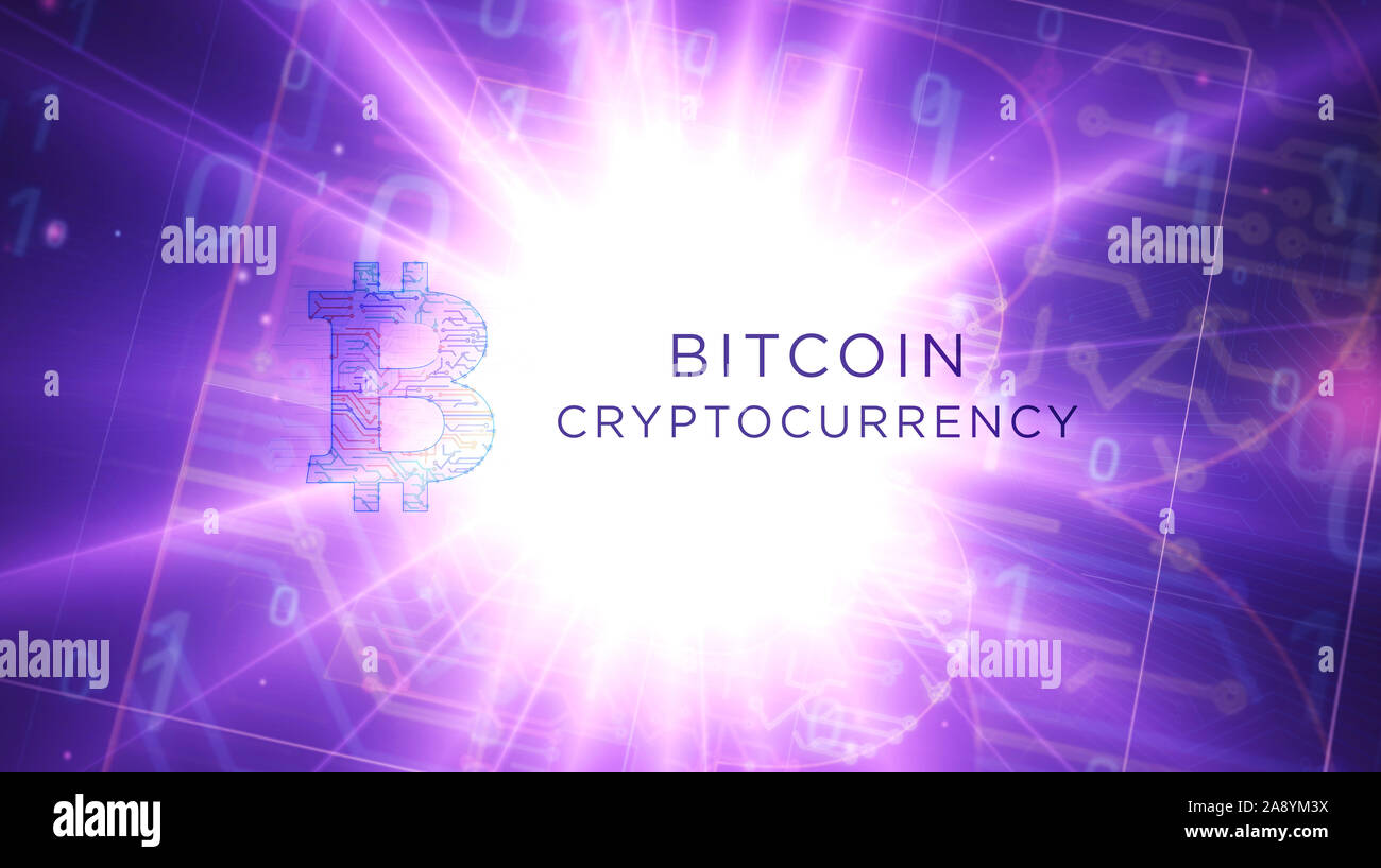 Bitcoin futuristic 3D rendering illustration. Abstract digital intro ...