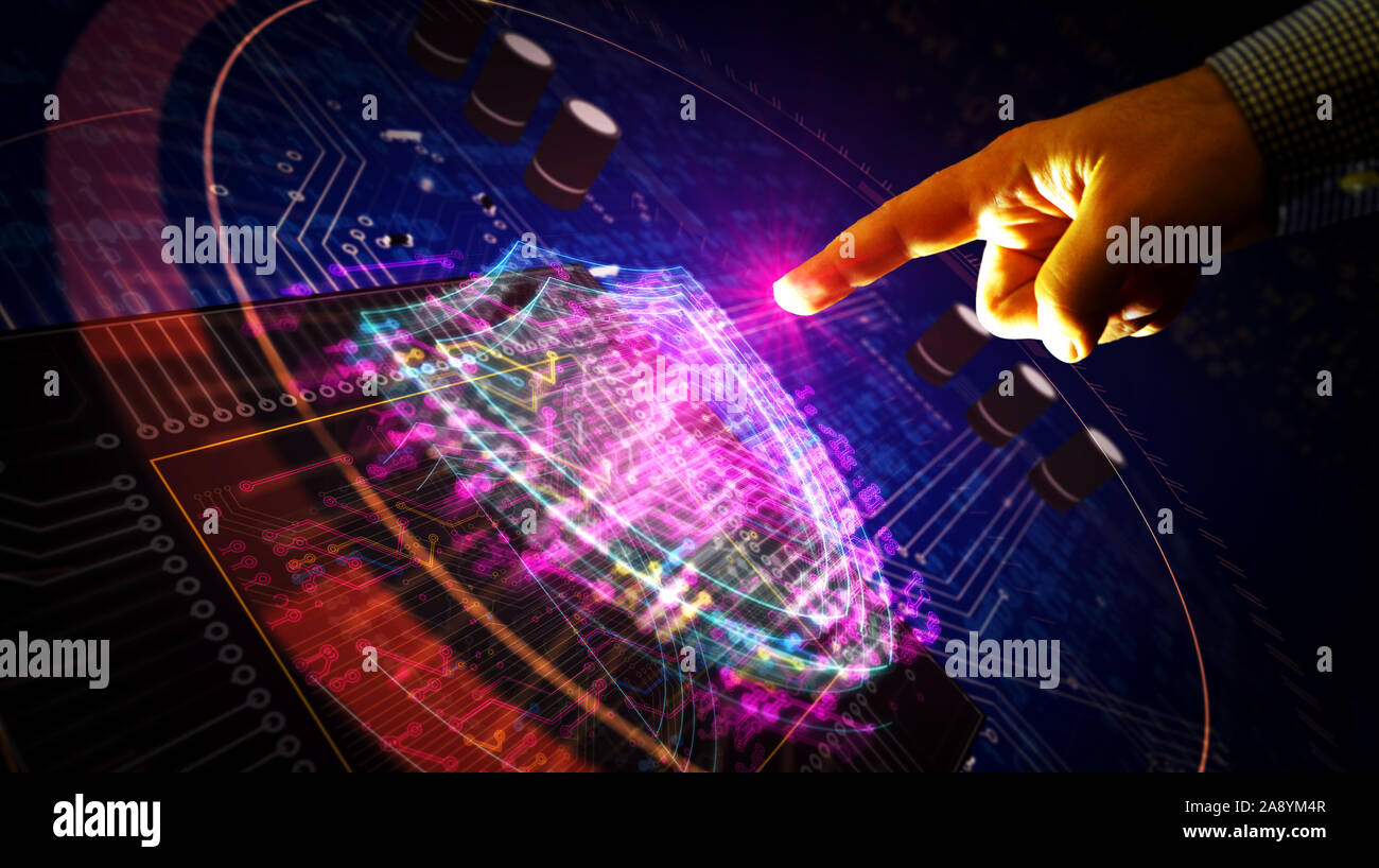 Cyber security futuristic 3D rendering illustration. Abstract digital ...