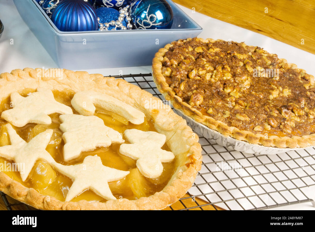 Homemade apple pie with Christmas pastry cut outs on the crusty top and ...