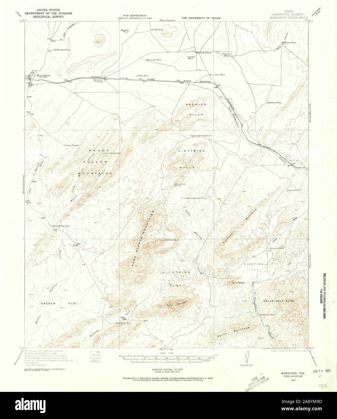 USGS TOPO Map Texas TX Marathon 109493 1920 62500 Restoration Stock ...