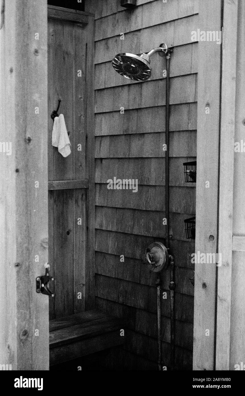 Vintage Outdoor Shower with Cedar Wood Siding Stock Photo - Alamy