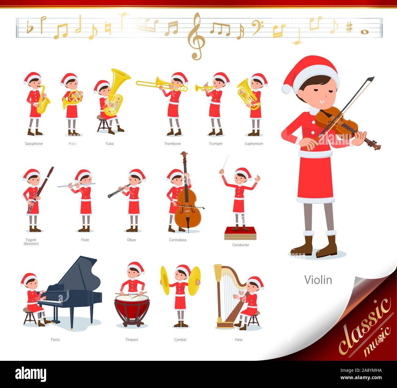 A set of Santa Claus costume women on classical music performances ...