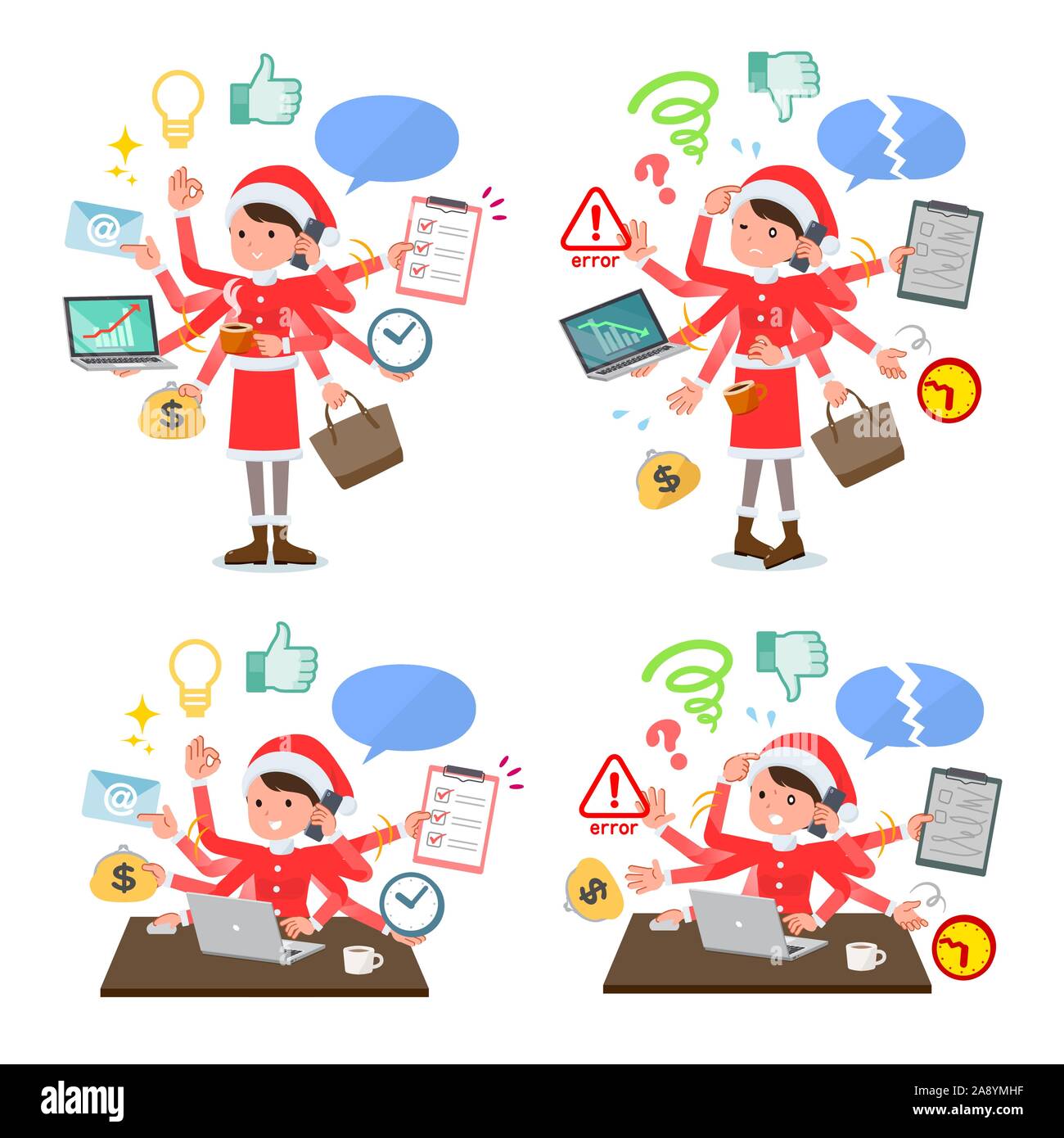 A set of Santa Claus costume women who perform multitasking in the ...