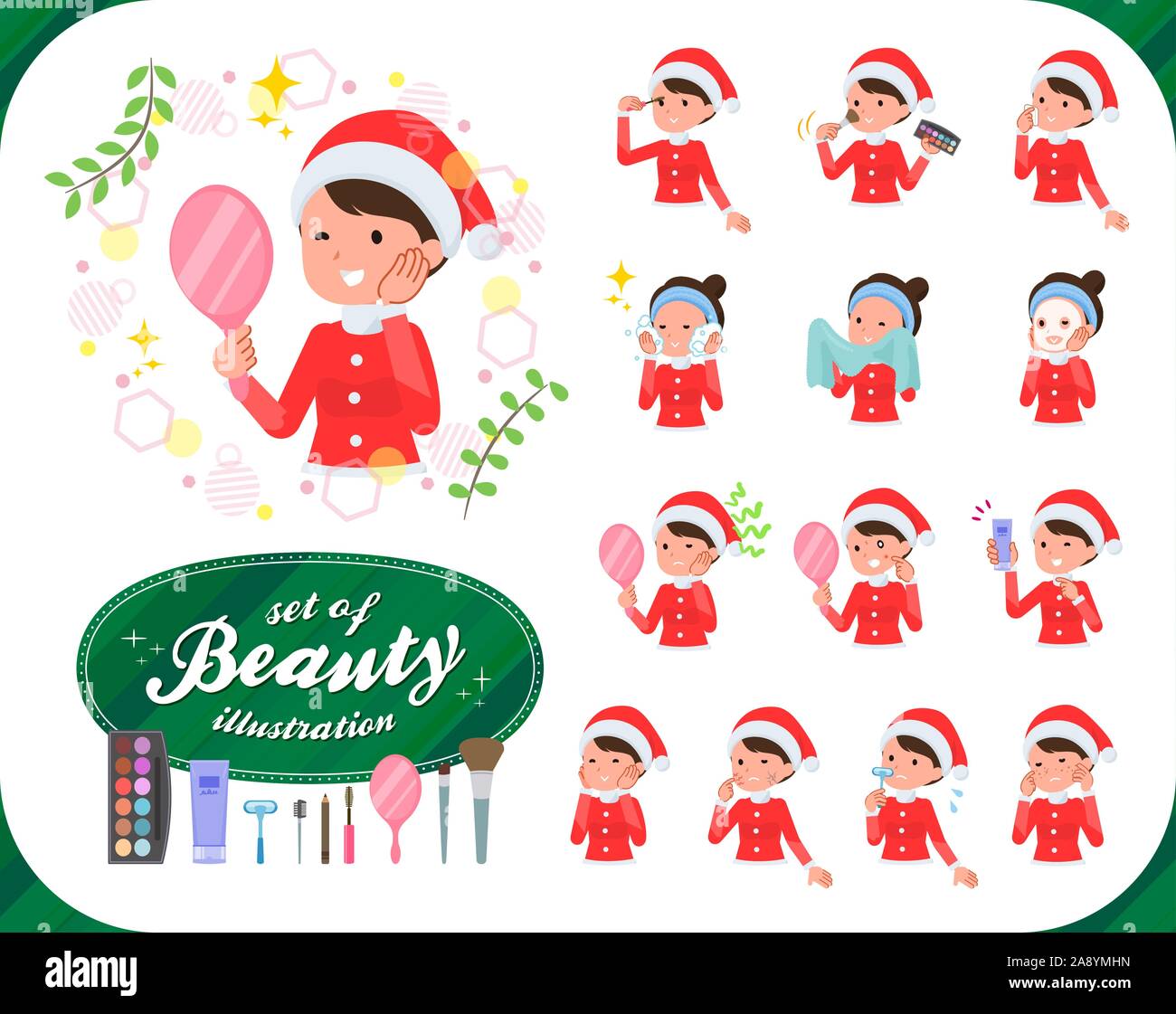 A set of Santa Claus costume women on beauty.There are various actions ...