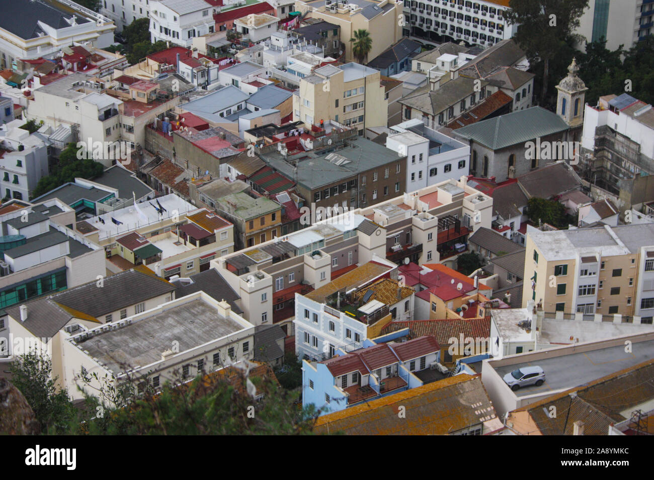 The Labyrinthine streets of Gibraltars old town viewed from above high ...