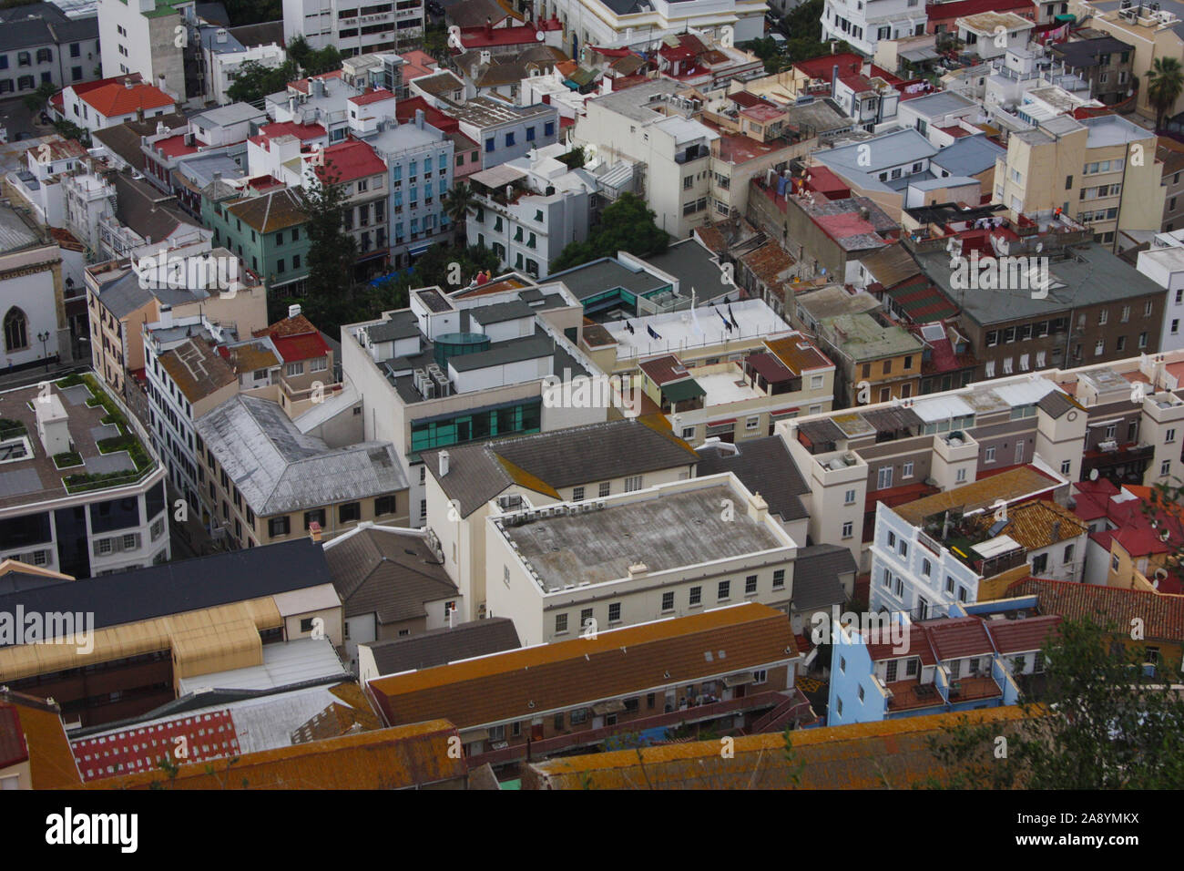 The Labyrinthine streets of Gibraltars old town viewed from above high ...