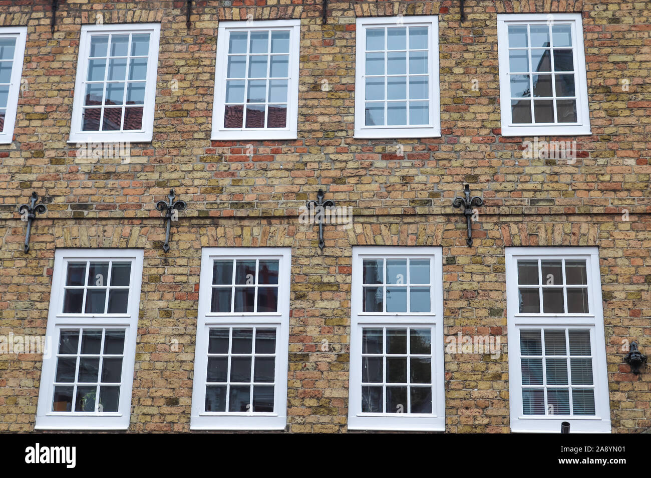 Beautiful facades of historical buildings in Flensburg in northern ...