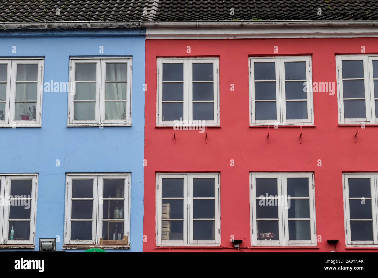 Beautiful facades of historical buildings in Flensburg in northern ...