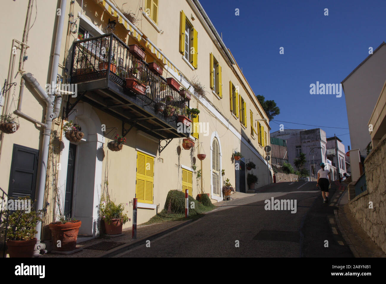 Walking up Naval Hospital Hill in Gibraltar Stock Photo - Alamy