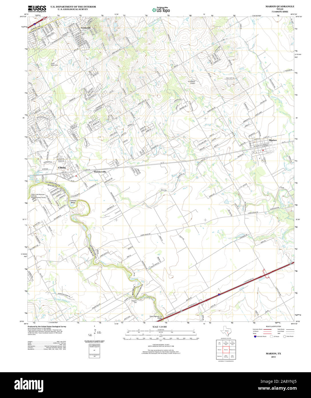 USGS TOPO Map Texas TX Marion 20130221 TM Restoration Stock Photo - Alamy