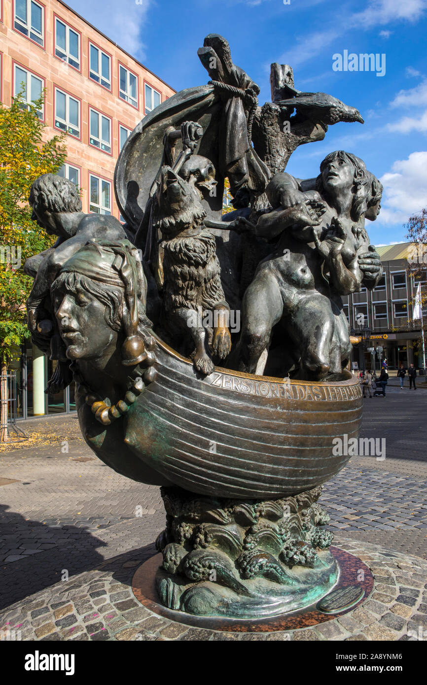 Nuremberg, Germany - October 25th 2019: The Ship of Fools statue in the ...